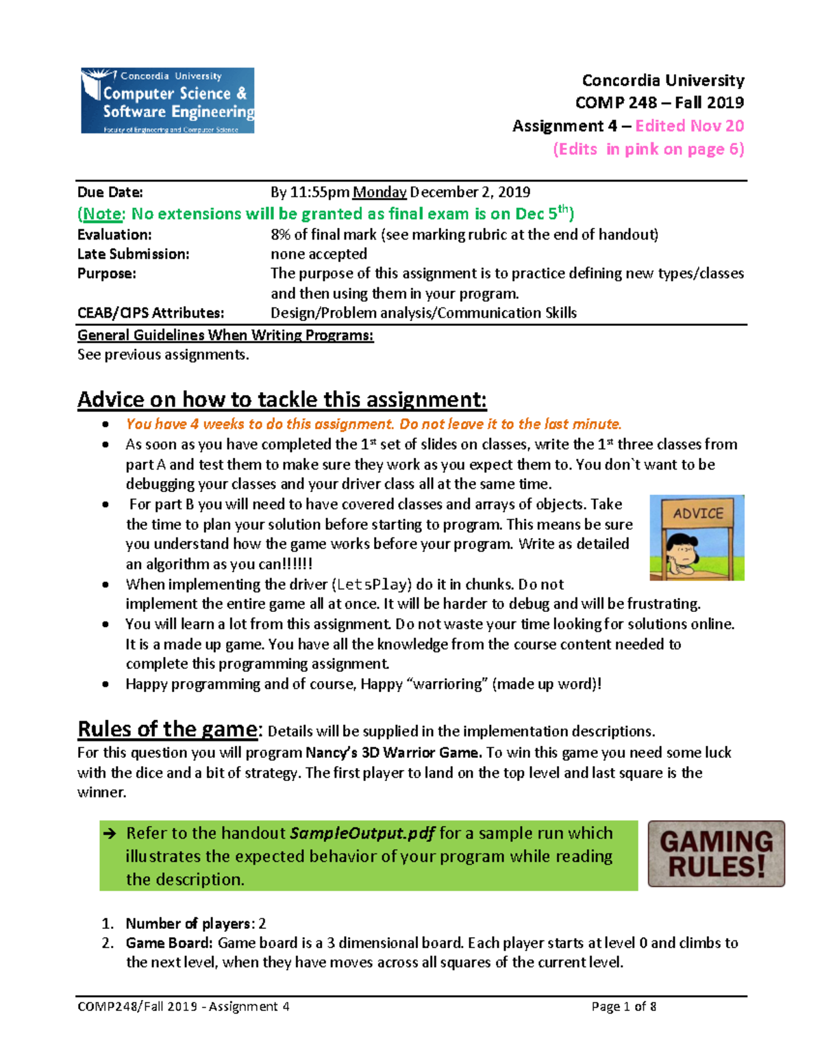 C248 A4 2019 F EDIT - Assignment_4 - Concordia University COMP 248 ...