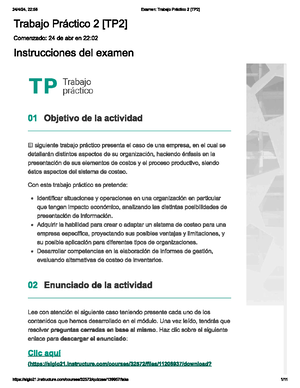 TP 4 - Contabilidad DE Costos - 11:45 Examen: Trabajo Práctico 4 Trabajo Práctico 4 Comenzado ...