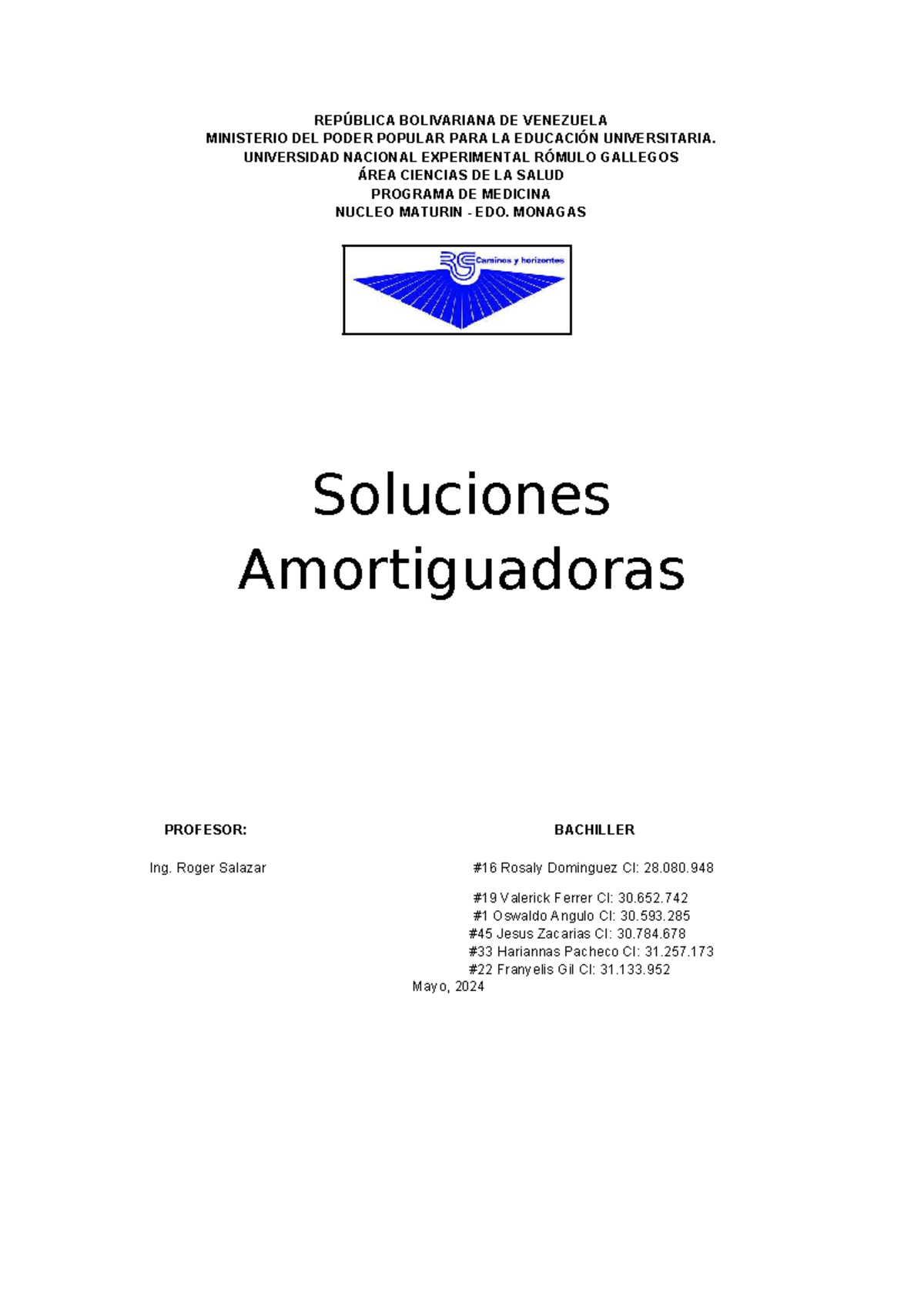 Informe - Soluciones Amortiguadoras 2 - REPÚBLICA BOLIVARIANA DE VENEZUELA MINISTERIO DEL PODER ...
