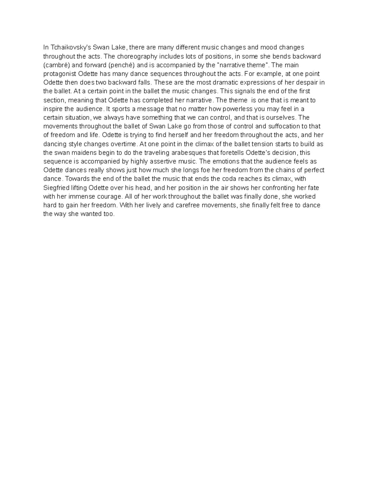 Swan Lake Analysis - In Tchaikovsky’s Swan Lake, there are many ...