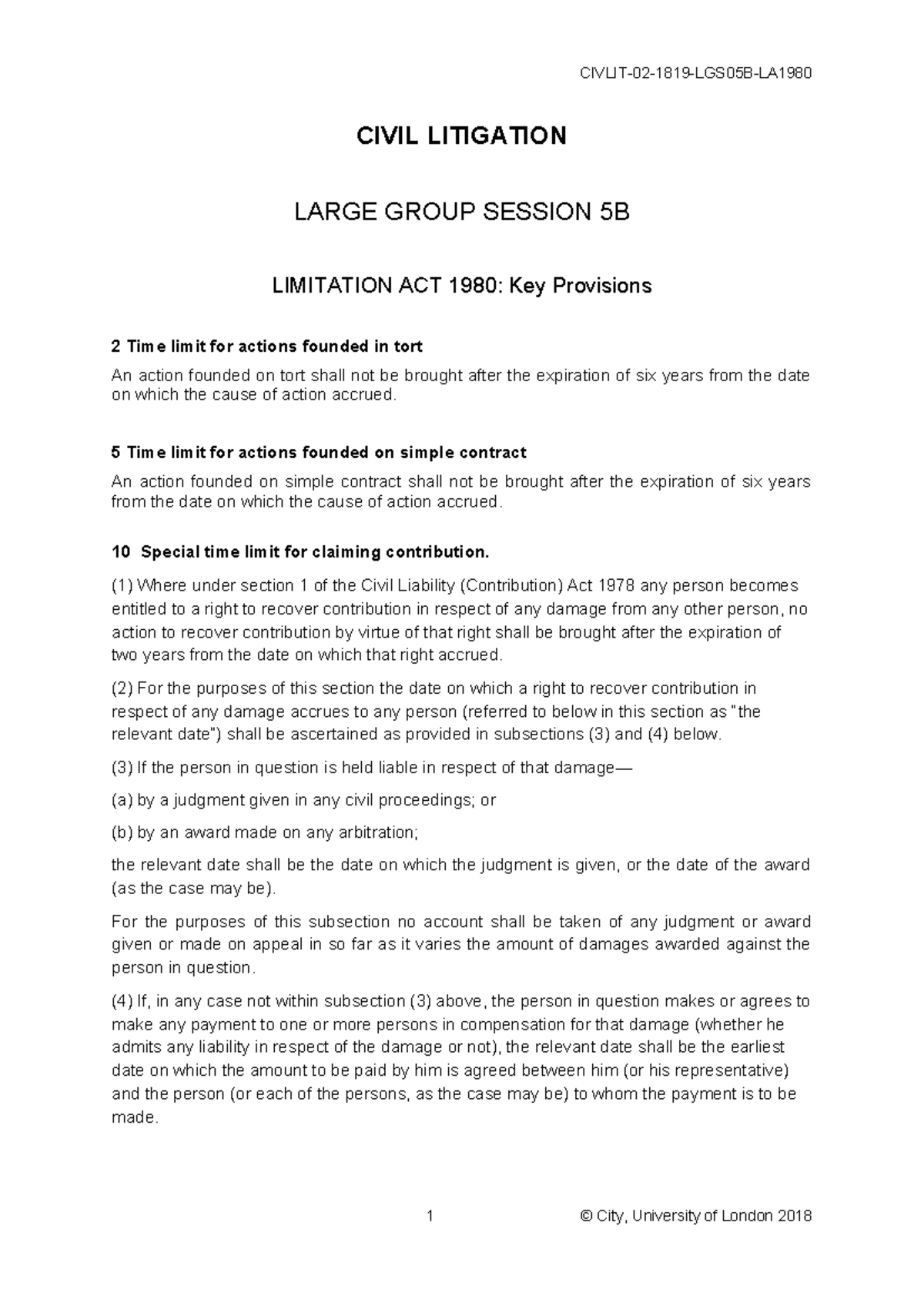 Civil Lit Limitation Act Supplement - CIVIL LITIGATION LARGE GROUP ...