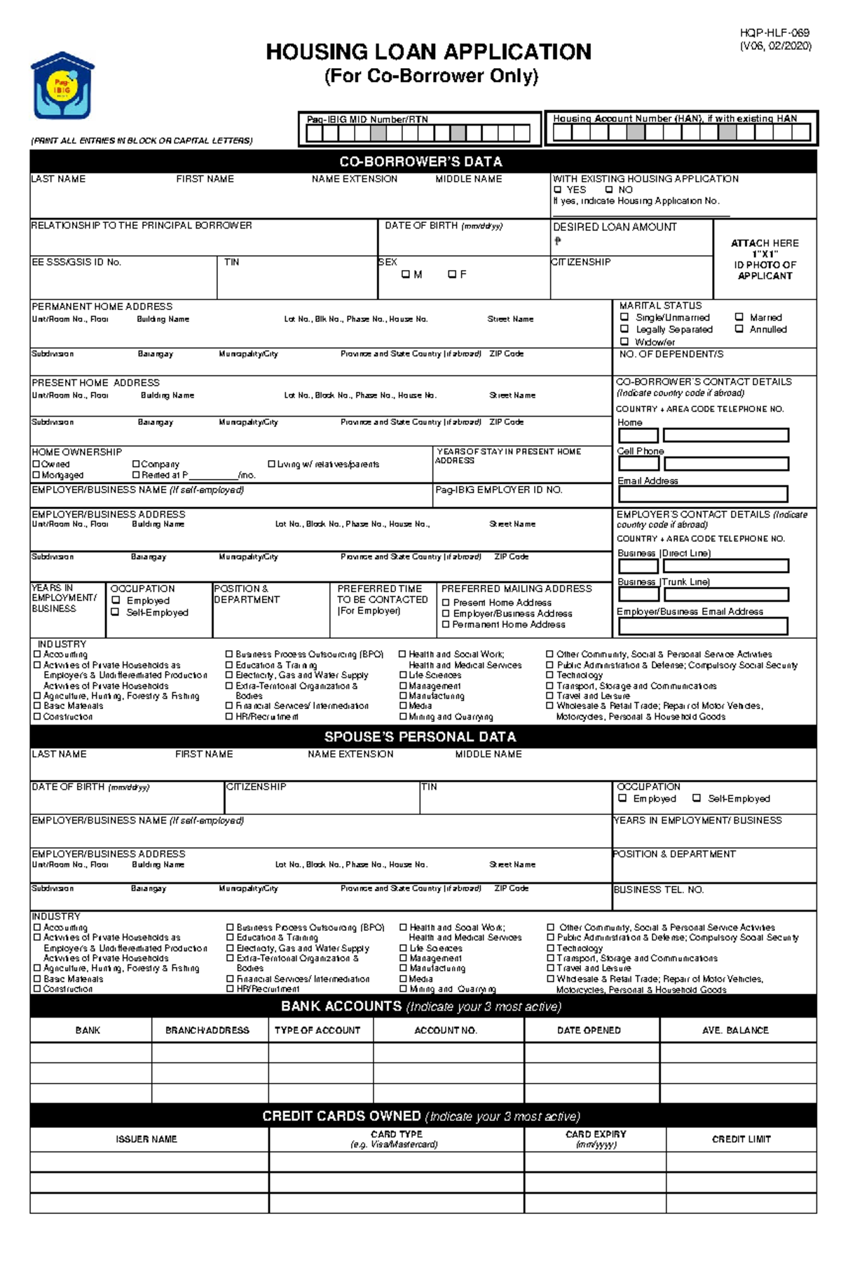 HLF069 Housing Loan Application Co Borrower V06 - HQP-HLF- (V06, 02/2020) CO-BORROWER’S DATA ...