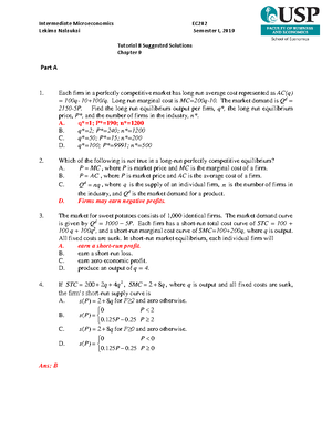 Tutorial 1 - Solution - EC202 - EC202: Intermediate Microeconomics Semester 2, 2019 Tutorial 1 ...