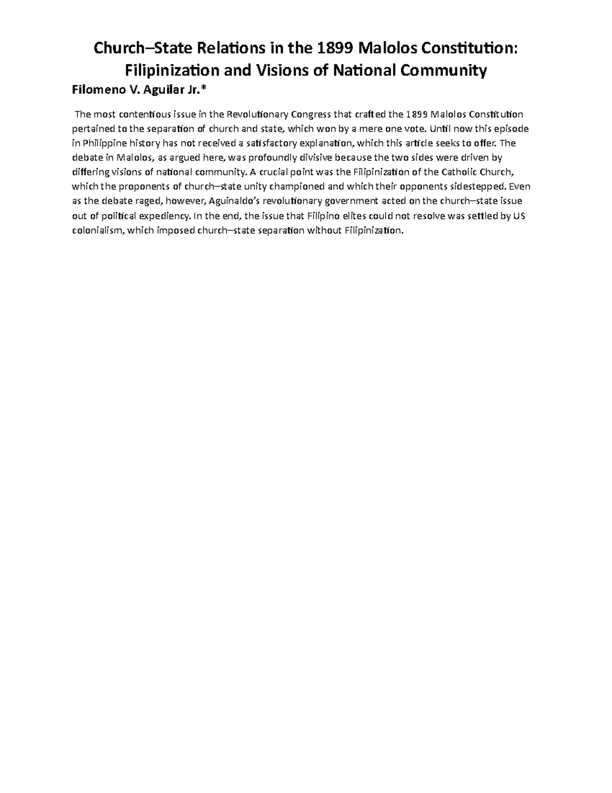 Filipinization Movement Of The Church - Church–State Relations in the ...