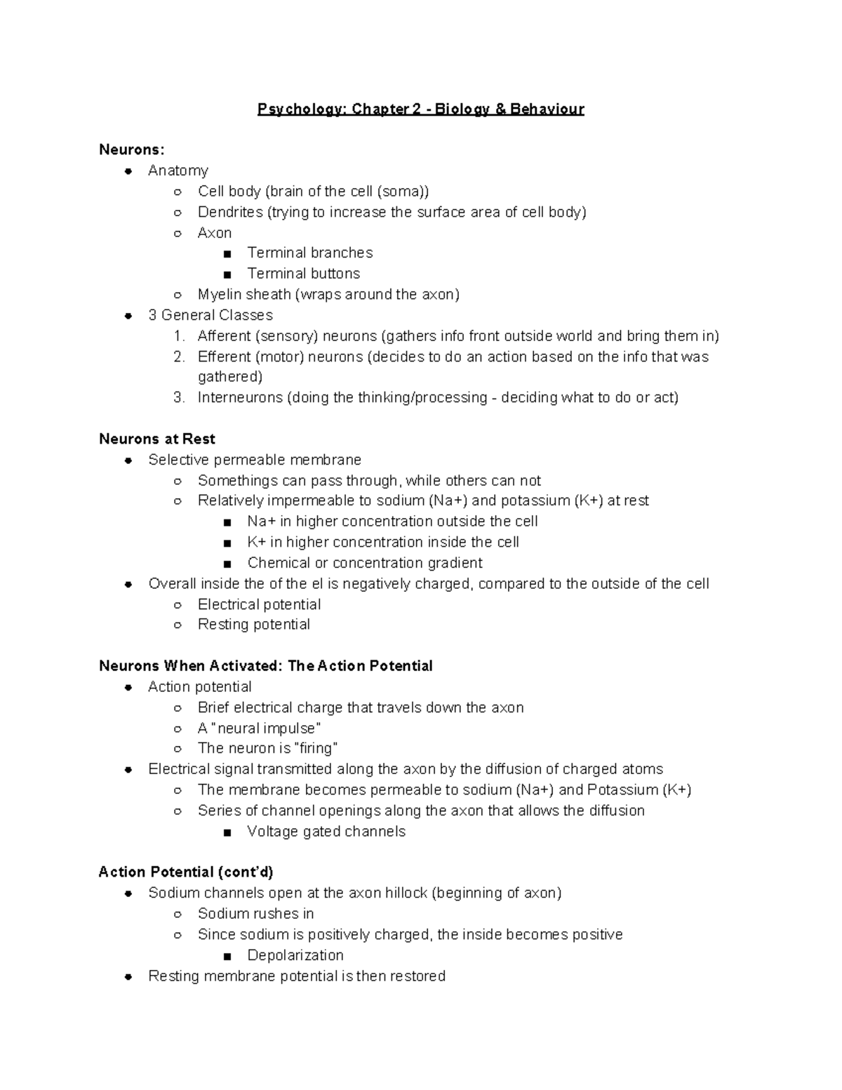 Psychology Chapter 2 - Biology & Behaviour - Psychology: Chapter 2 ...