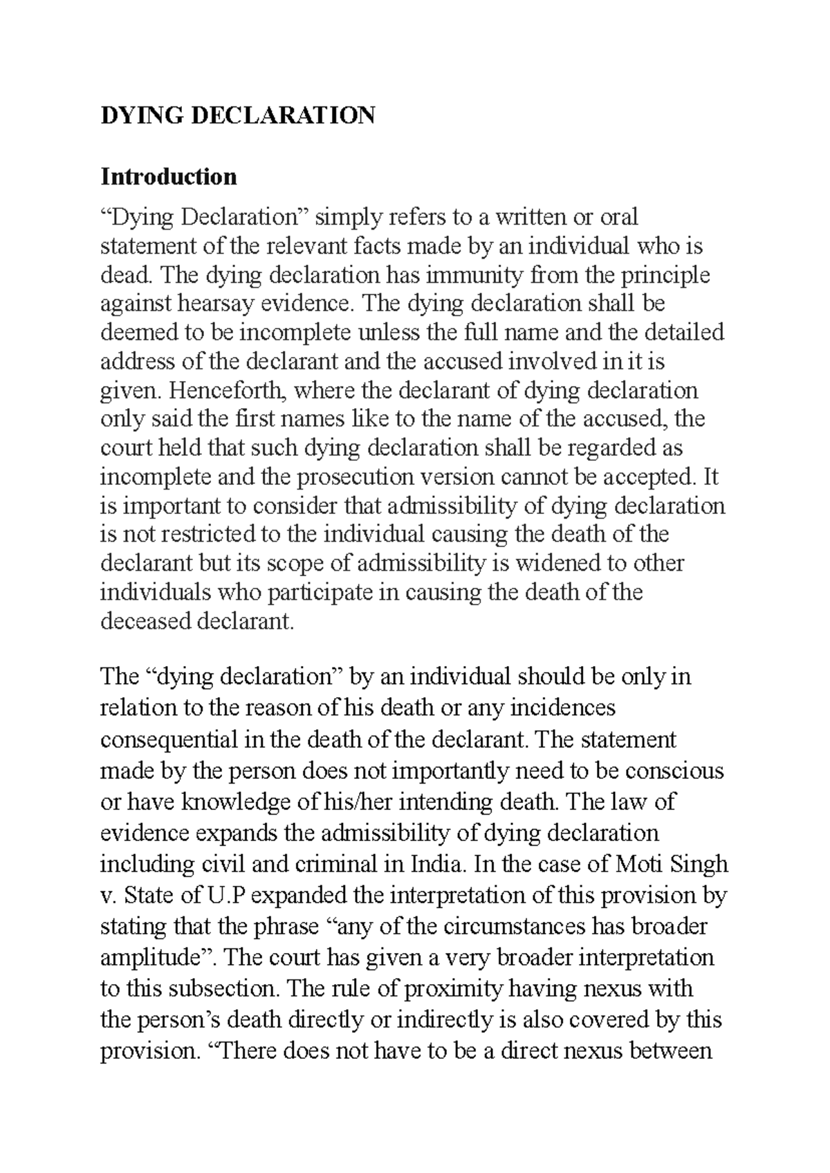 Dying Declaration, evidence law, GUIDE, CLASS NOTES - DYING DECLARATION ...