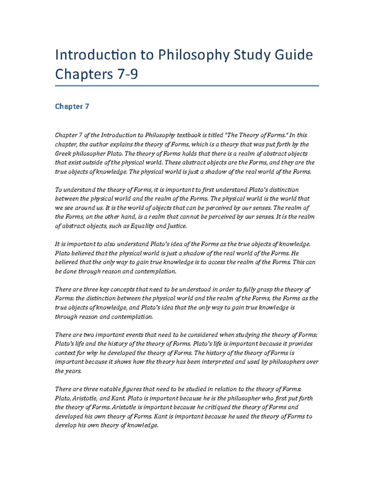 Introduction to Philosophy Study Guide Chapters 7-9 - Introduction to Philosophy Study Guide ...