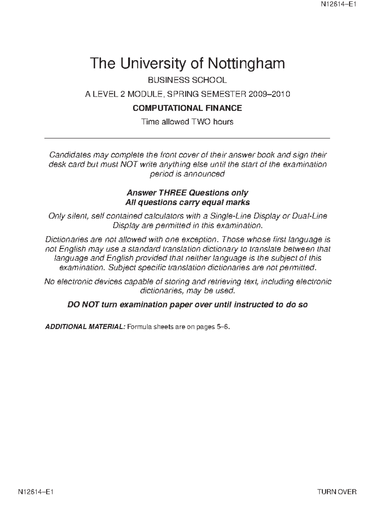 Exam 2010, questions - The University of Nottingham BUSINESS SCHOOL A LEVEL 2 MODULE, SPRING ...