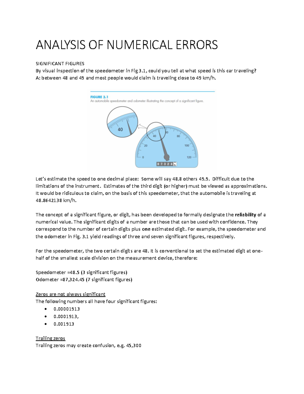 Analysis of numerical errors - ANALYSIS OF NUMERICAL ERRORS SIGNIFICANT ...