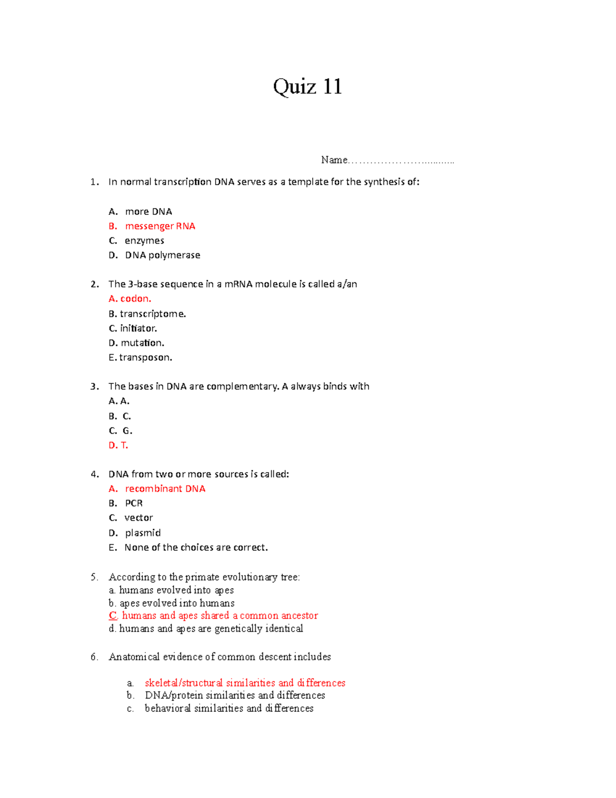 Quiz 11 - Quiz 11 questions - Quiz 11 Name ...
