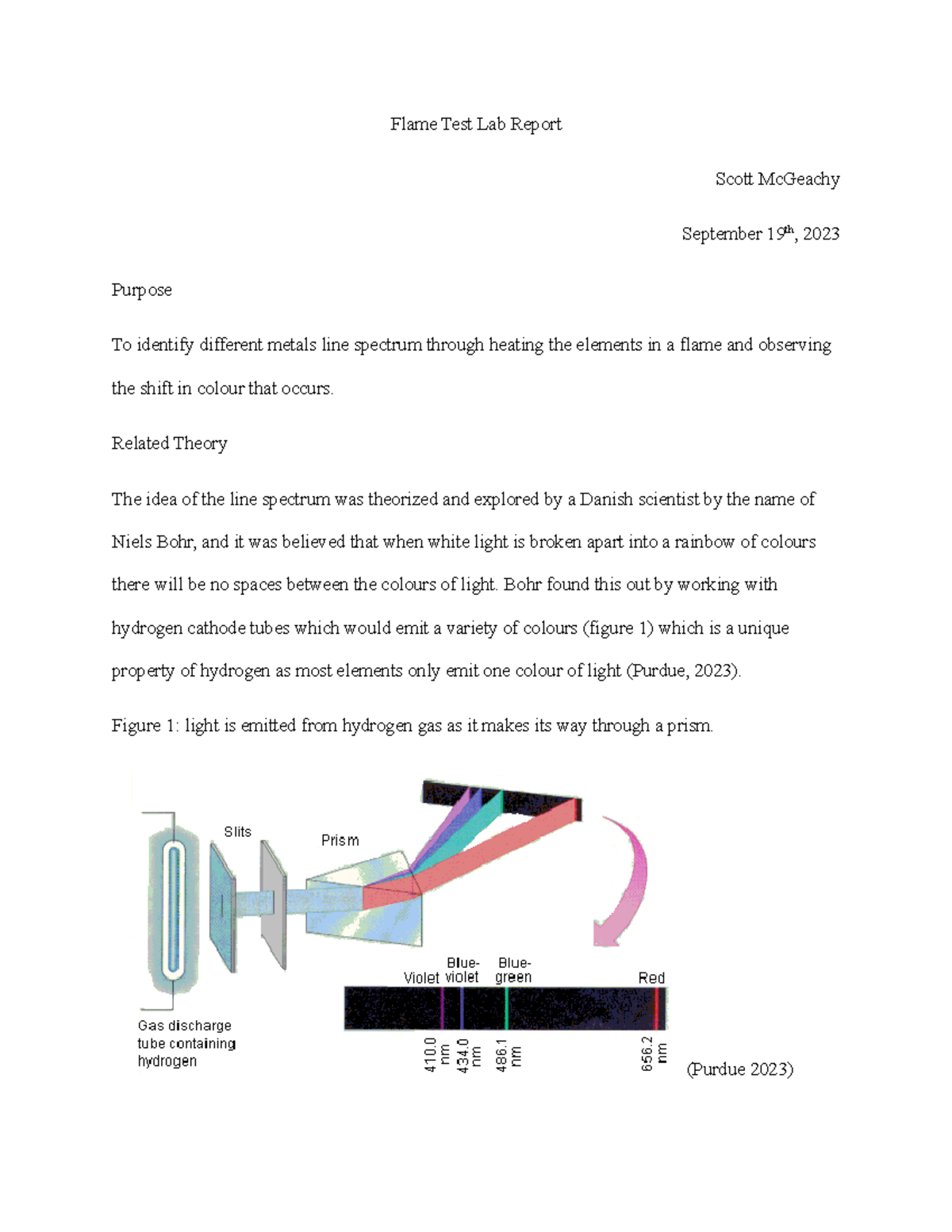 Flame Test Lab K Flame Test Lab Report Scott Mcgeachy September 19th