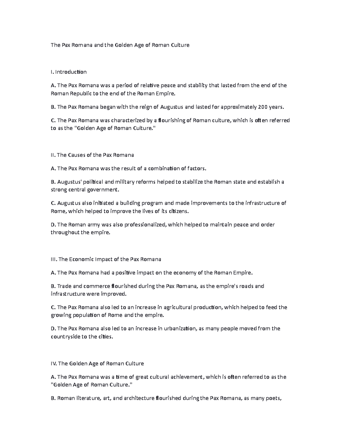 The Pax Romana and the Golden Age of Roman Culture - Introduction A ...