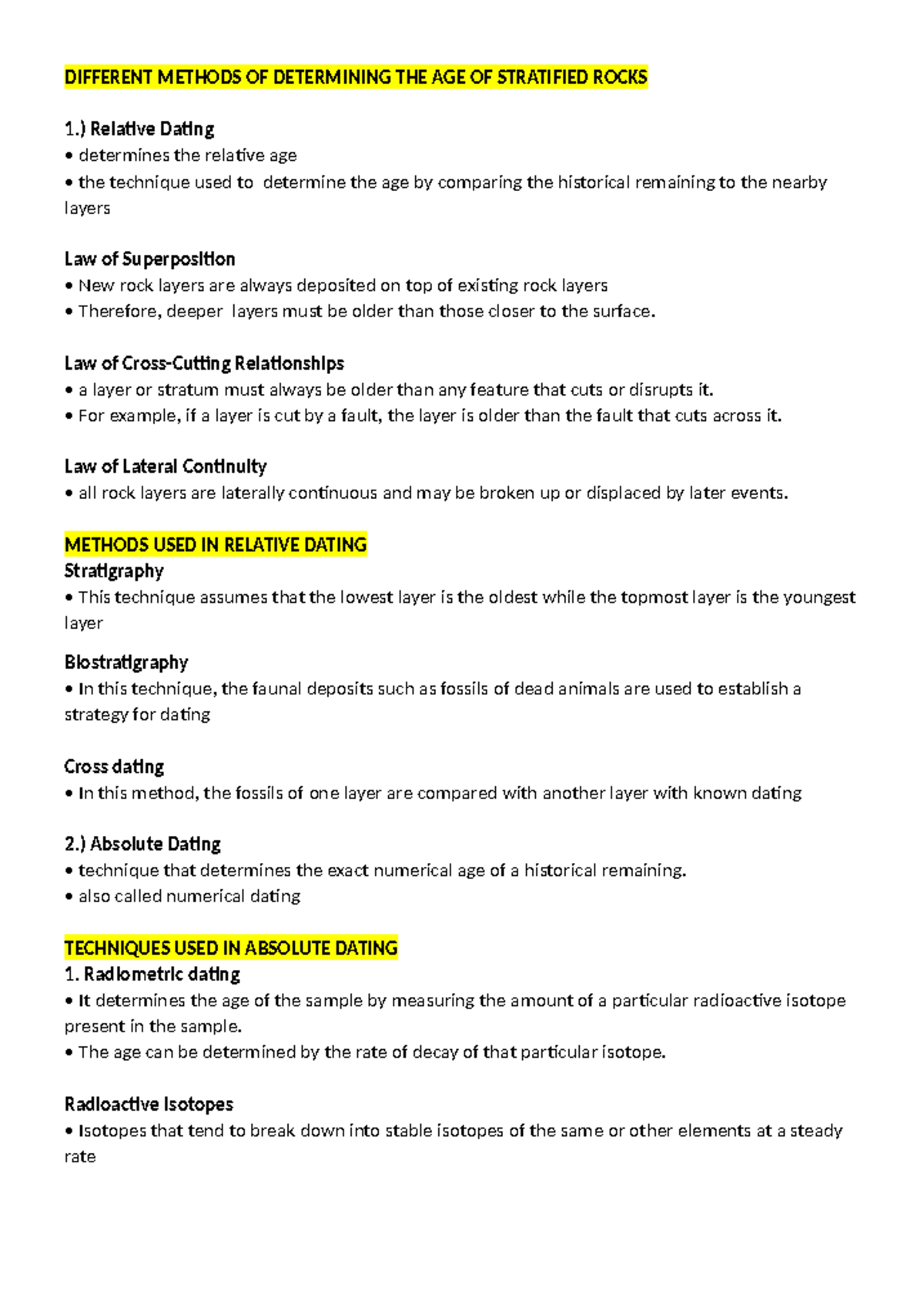 Methods OF Determining THE AGE OF Stratified Rocks - DIFFERENT METHODS OF DETERMINING THE AGE OF ...