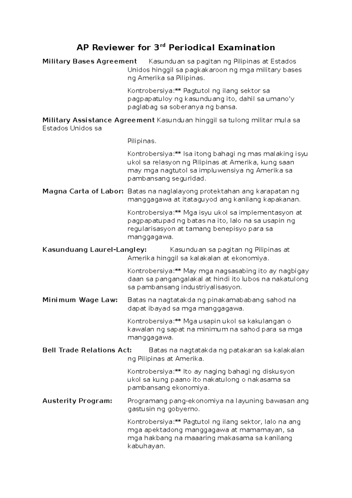 AP Reviewer for 3rd Periodical Examination - AP Reviewer for 3rd ...