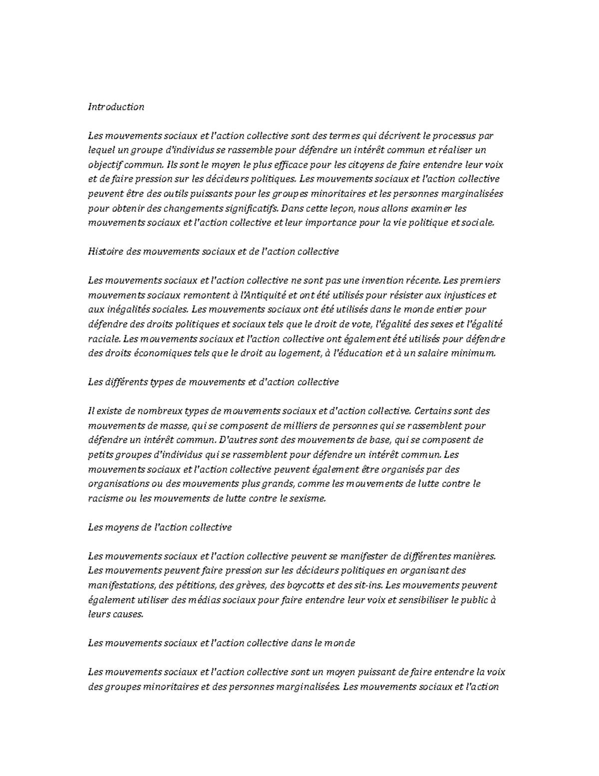 Social Movements and Collective Action notes de lecture - Introduction ...