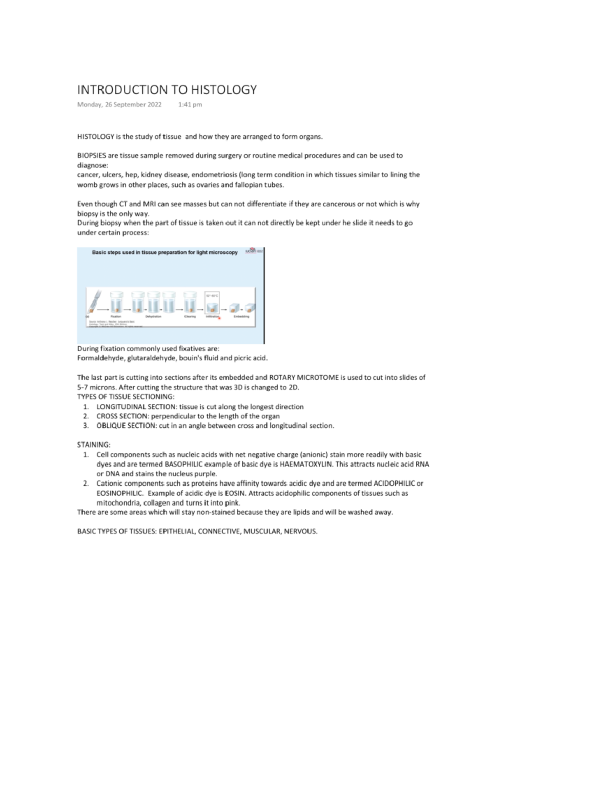 Intro to histology Part 1 - UM1010 - Studocu