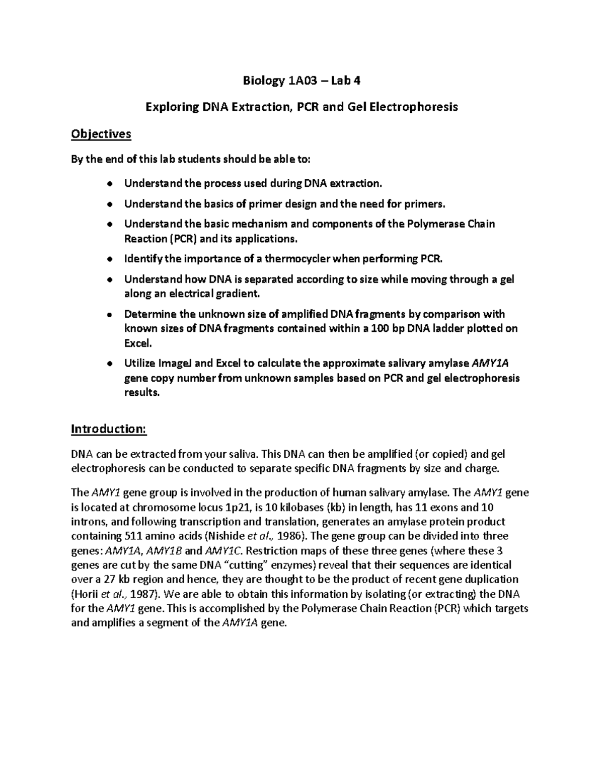Lab 4 Manual - Lab 4 - Biology 1A03 – Lab 4 Exploring DNA Extraction ...