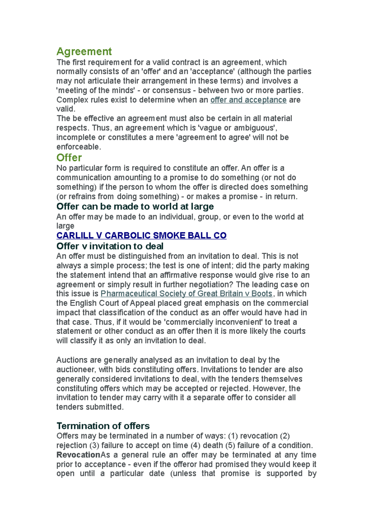 Contract Notes Contract lecture notes and tutorial - Agreement The ...