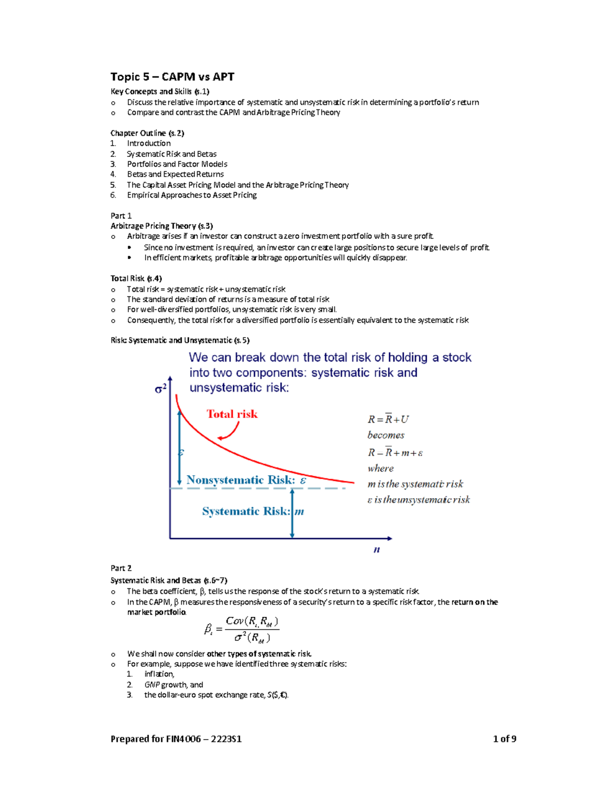 2 - TN - Topic 5 for students - Topic 5 3 CAPM vs APT ####### Key ...