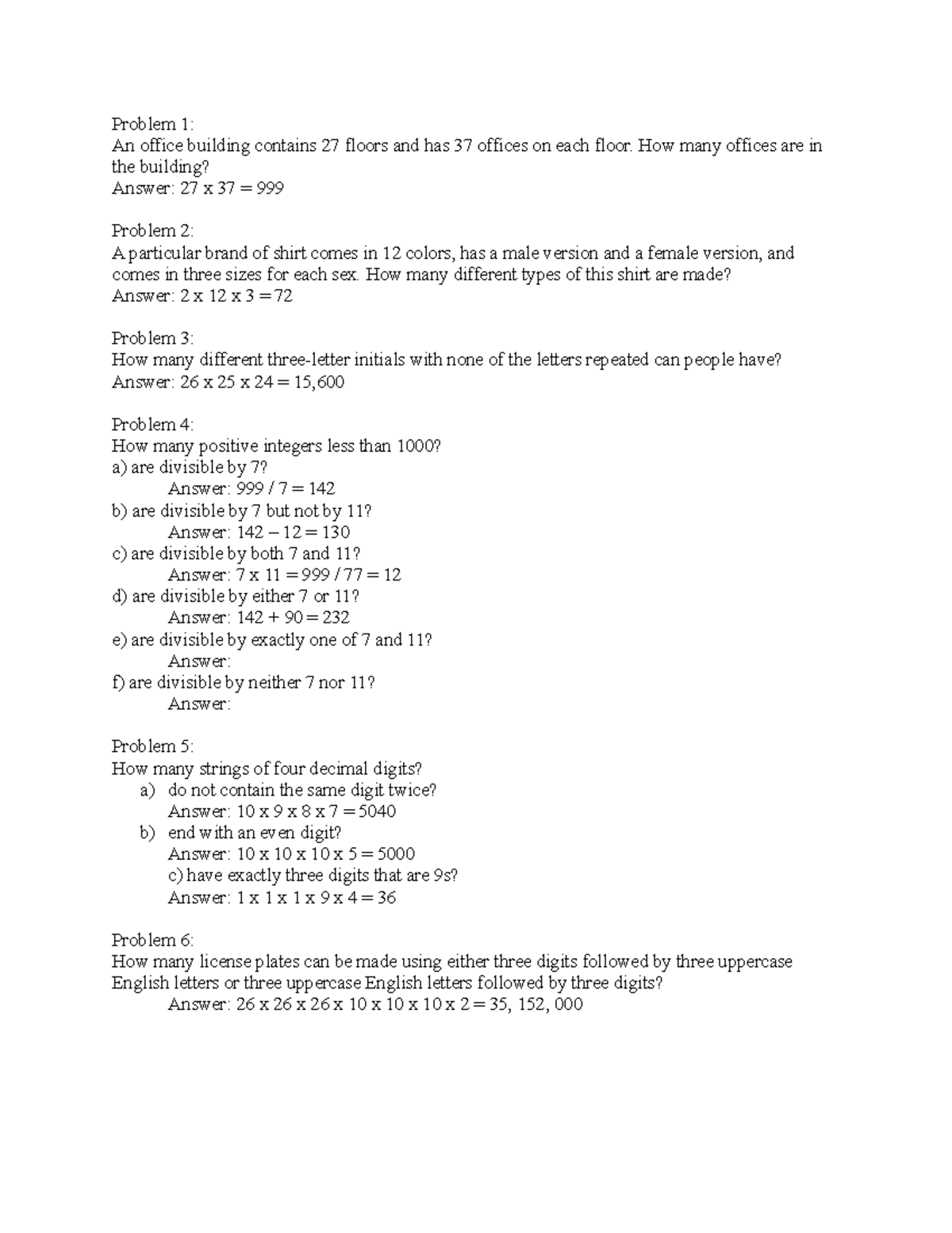 Assignment 8 - Problem 1: An office building contains 27 floors and has ...