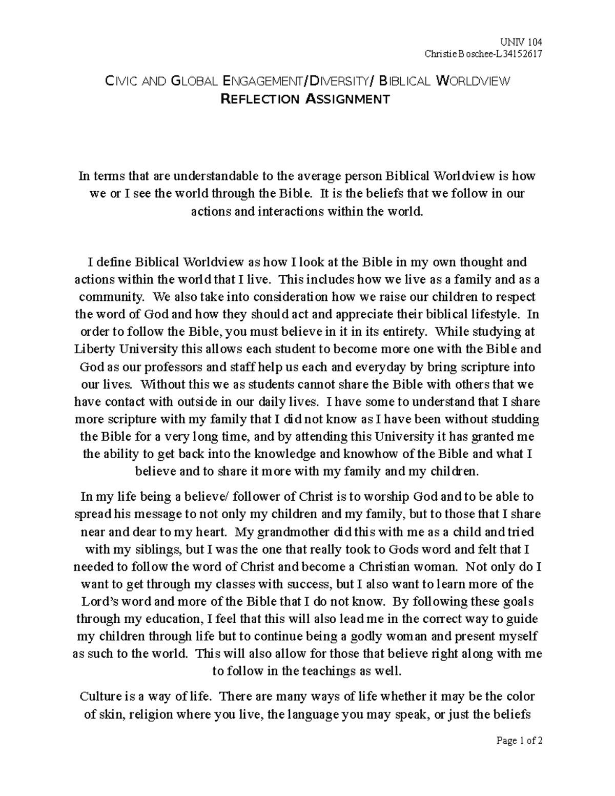 Civic and Global Engagement Diversity Biblical Worldview Reflection ...