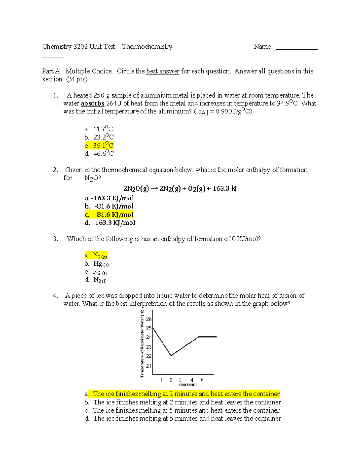 Chemistry 3202 unit test - 1b answers - Chemistry 3202 Unit Test ...