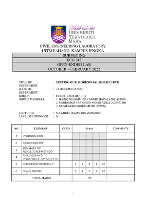 LAB Report 1 Leveling Profile AND Cross Section Group 1 CEEC1103B ...