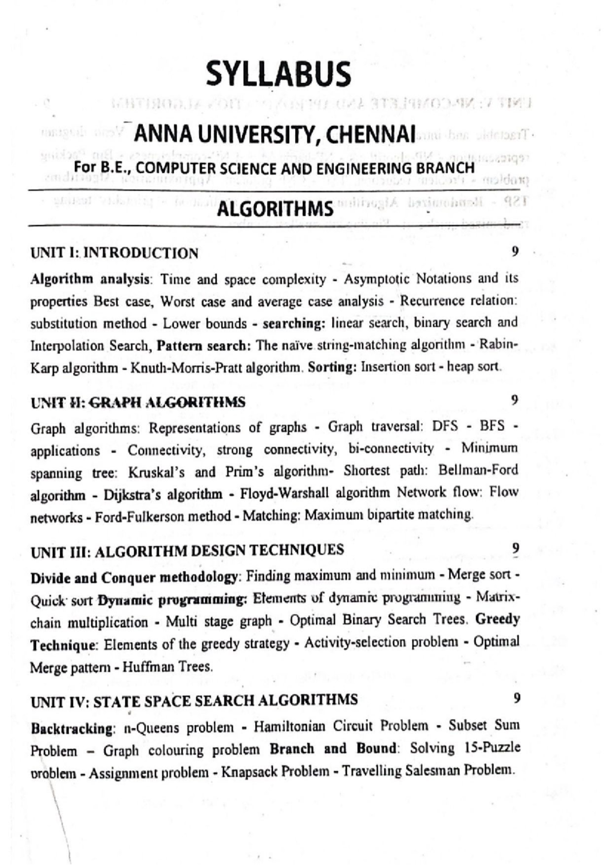 Doc - Usefull for examination - SYLLABUS ANNA UNIVERSITY, CHENNAI For B ...