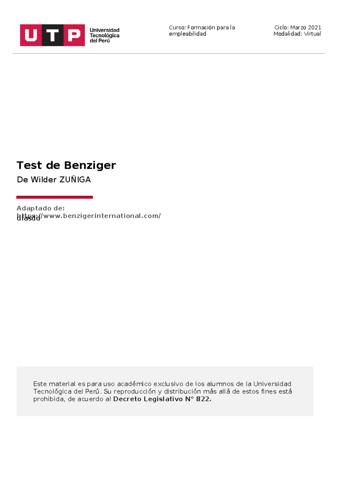 S5 Test+de+Benziger- Este material es para uso académico exclusivo de ...