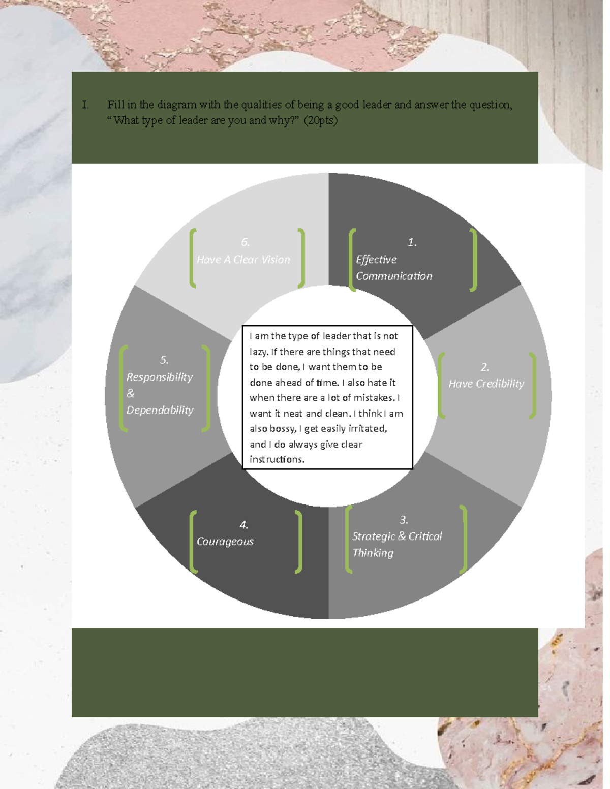 Activity 10 - I. Fill in the diagram with the qualities of being a good ...