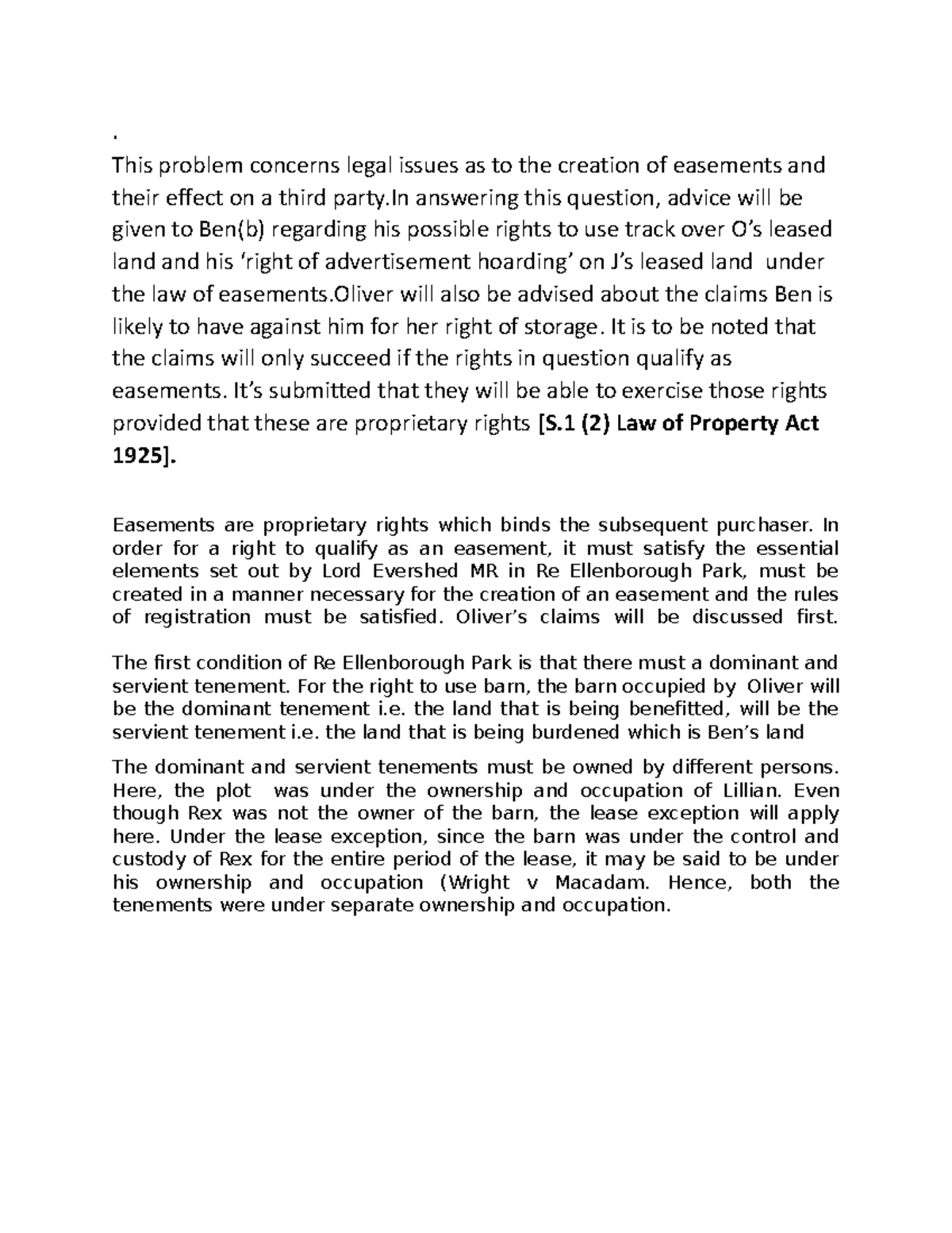 Easement solving - ffgf - . This problem concerns legal issues as to ...