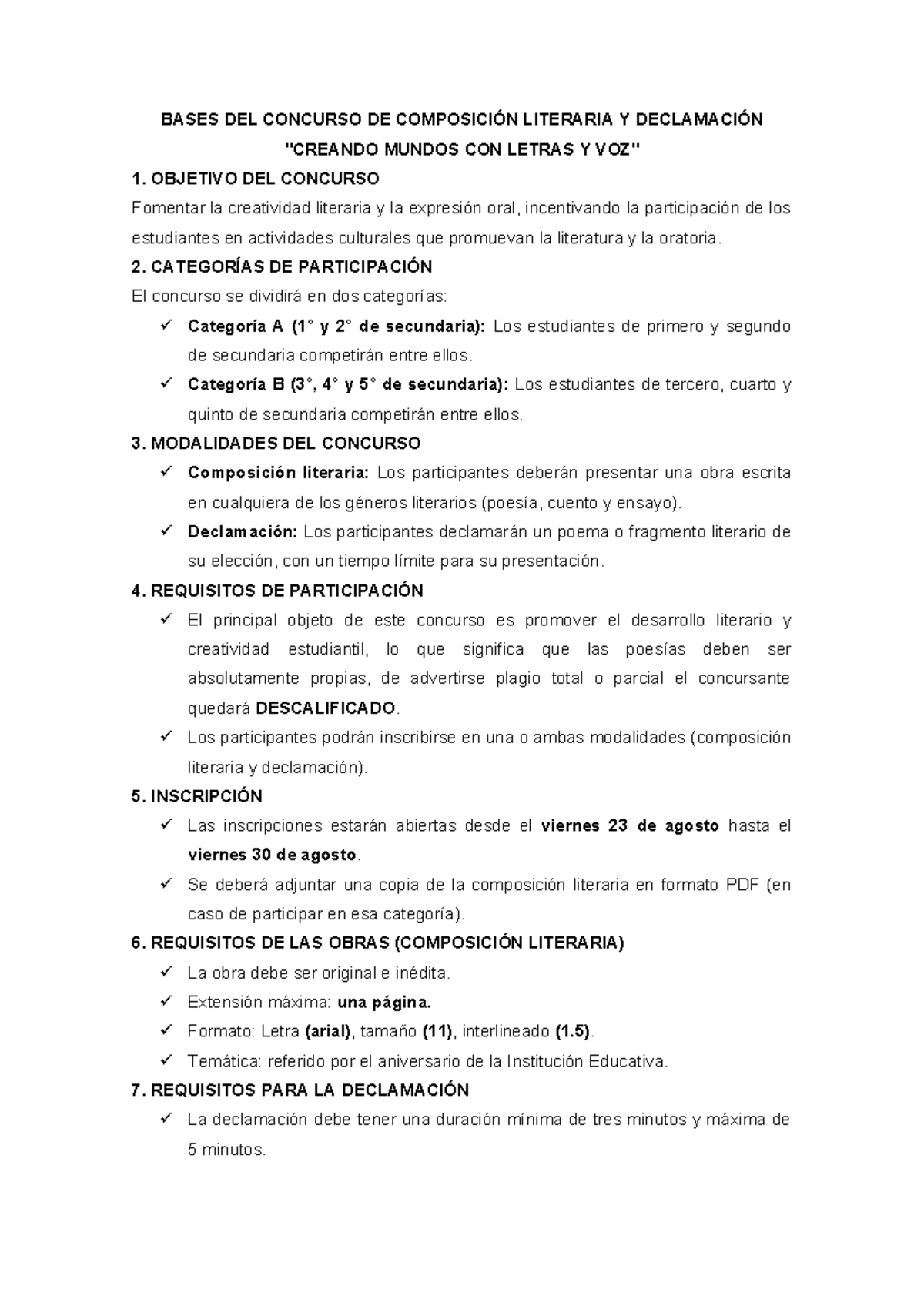 Bases DEL Concurso DE Composición Literaria Y Declamación - BASES DEL ...