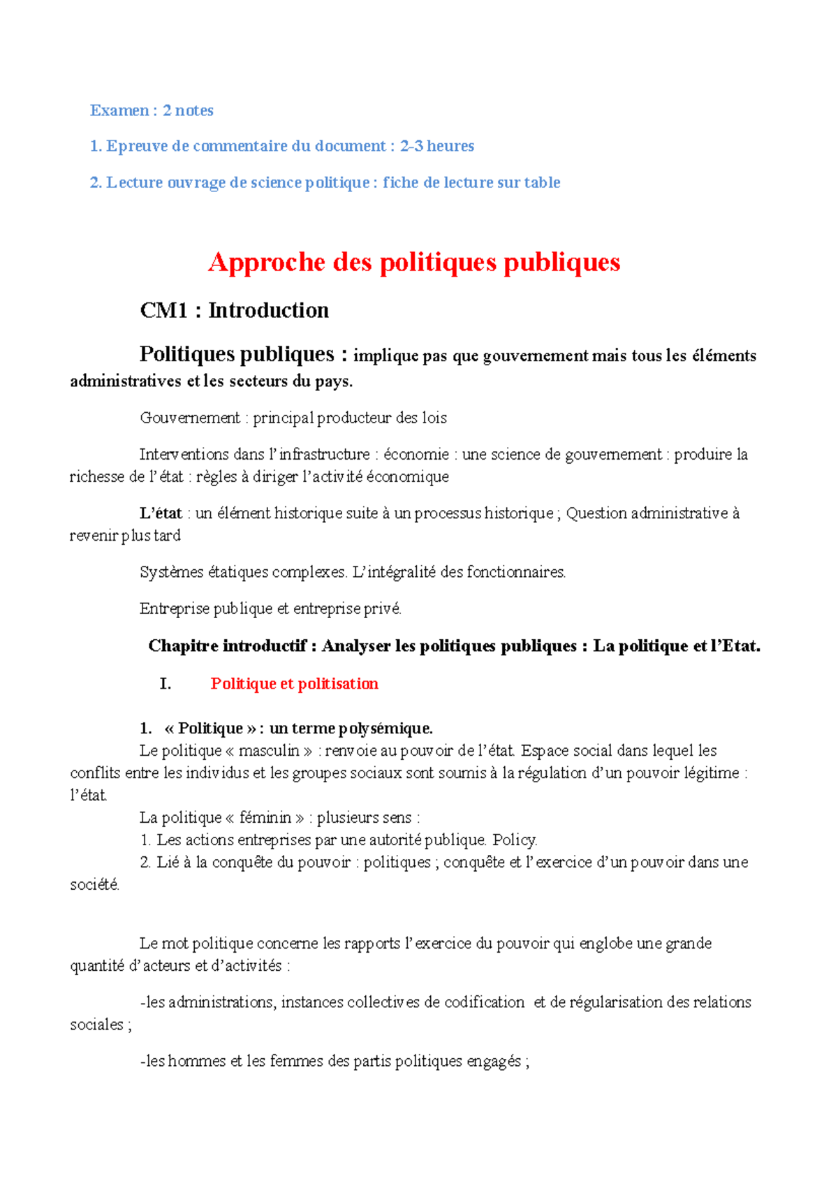 Approche des politiques publiques ANC. - **Examen : 2 notes Epreuve de ...
