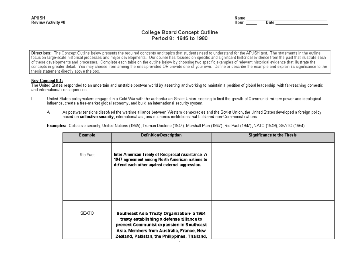 Concept Outline Perior 8 1945 to 1980 with Ex - APUSH Name