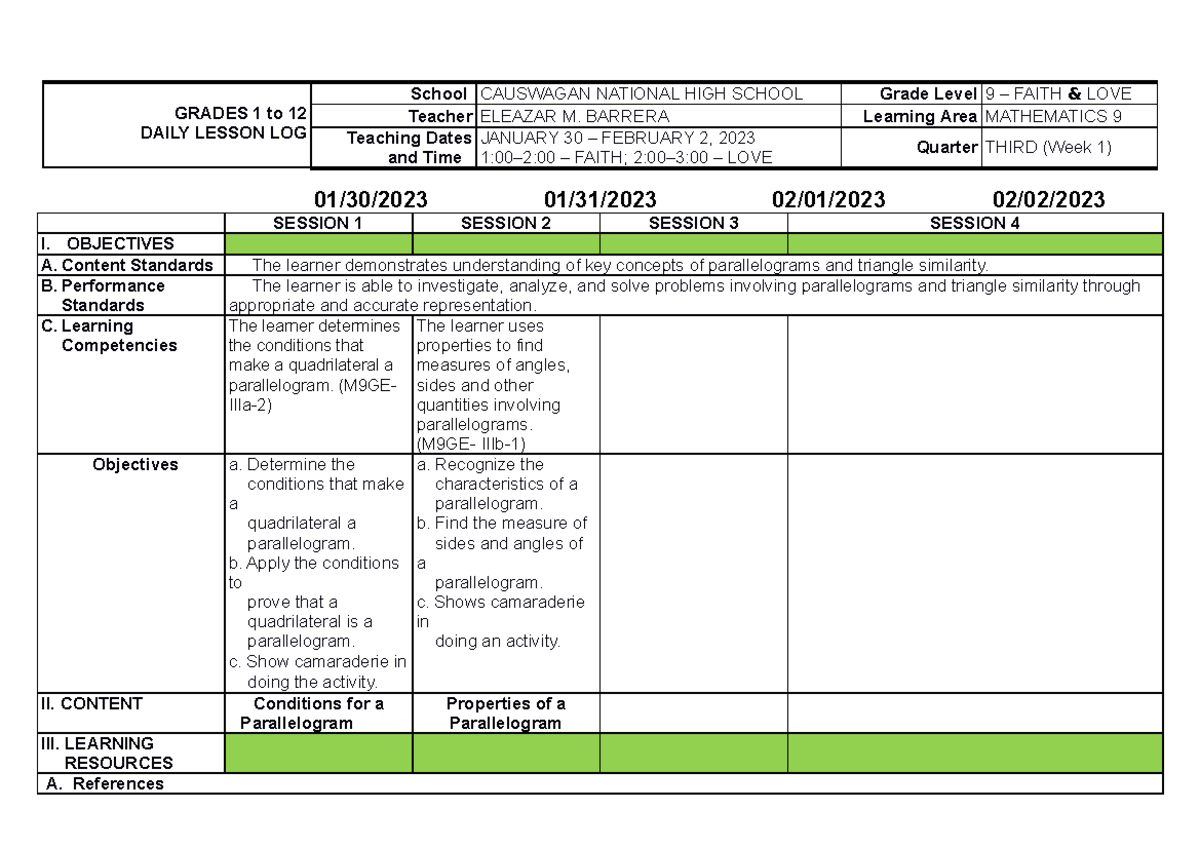 G9 DLL Q3-W1 - n/a - GRADES 1 to 12 DAILY LESSON LOG School CAUSWAGAN ...