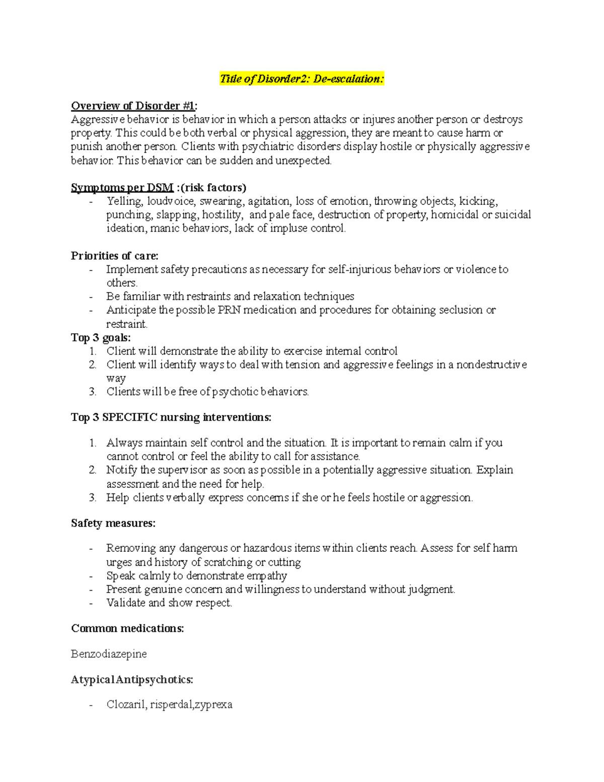 Title of Disorder 2 De-escalation - Title of Disorder2: De-escalation ...