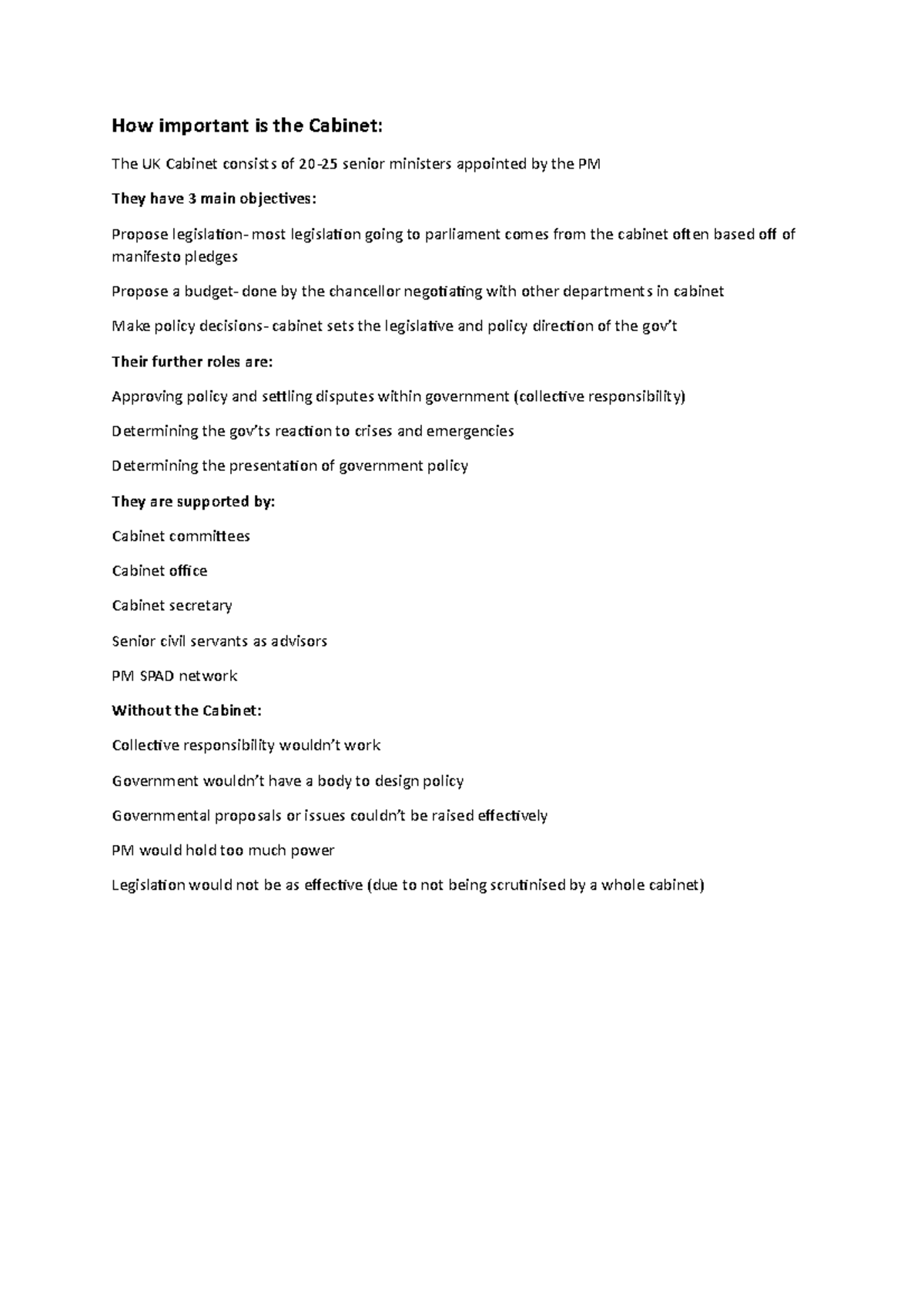 How important is the Cabinet - Studocu