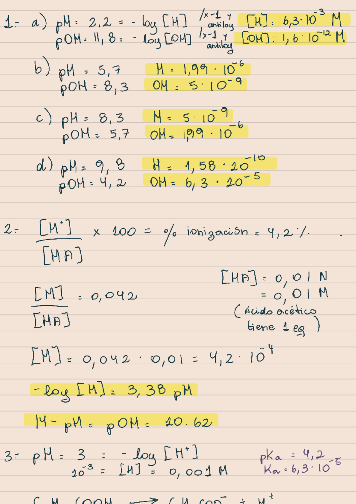 Ácido-base - resumen - 1- a) pM: 2 = - loy [M] = 1x-1 y antiloy [M]: 6 ...