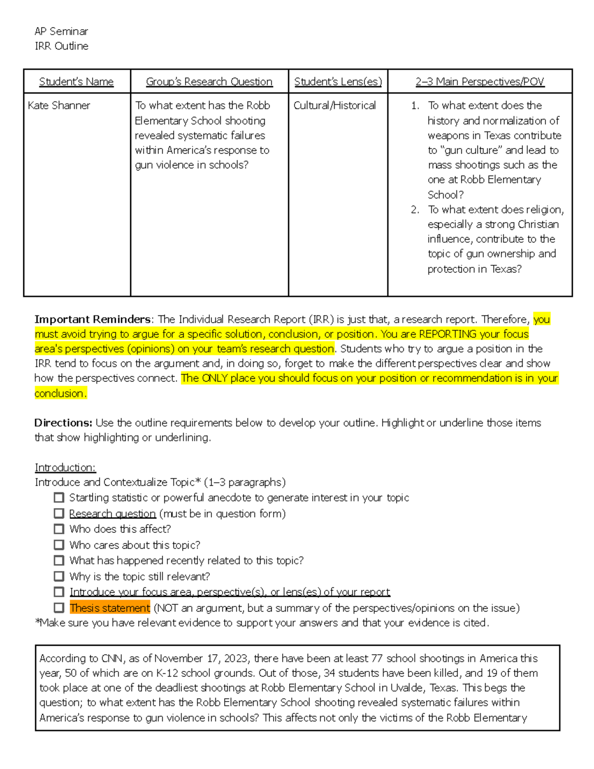 Copy of IRR Outline - gan essay - AP Seminar IRR Outline Student’s Name ...