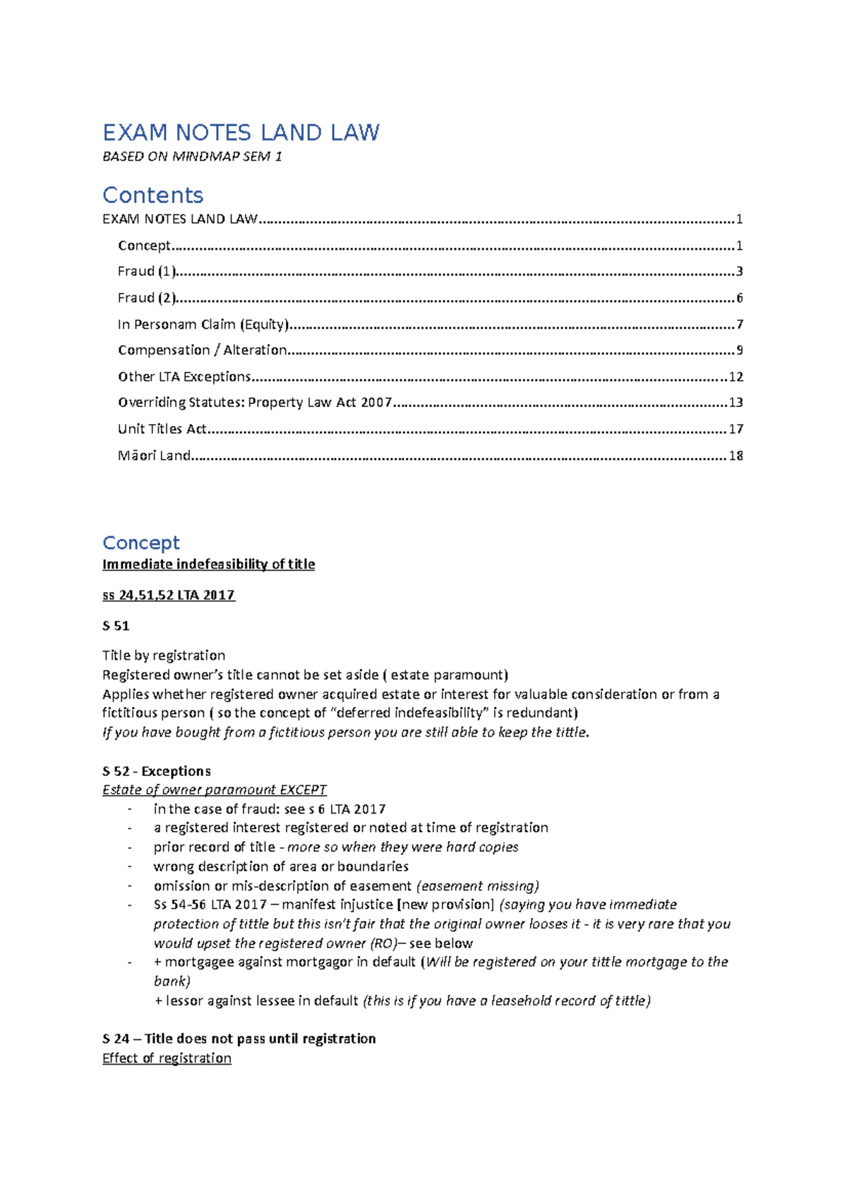 EXAM Notes LAND LAW - Mid-Year Exam Prep - EXAM NOTES LAND LAW BASED ON ...