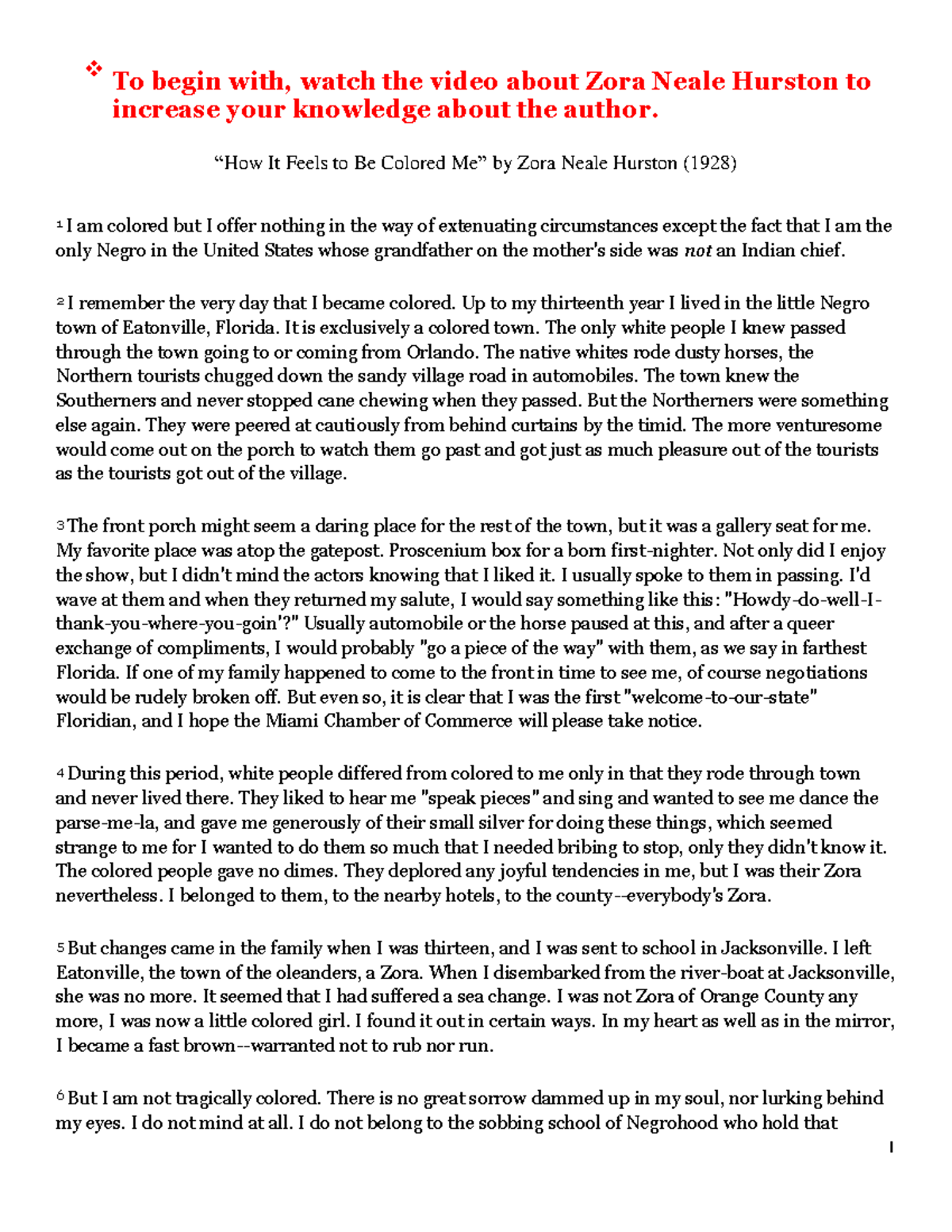 How It Feels to Be Colored Me by Zora Neale Hurston-Full Text with ...