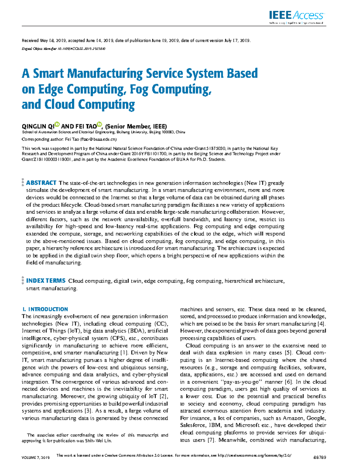 A Smart Manufacturing Service System Based on Edge Computing Fog Computing and Cloud Computing ...
