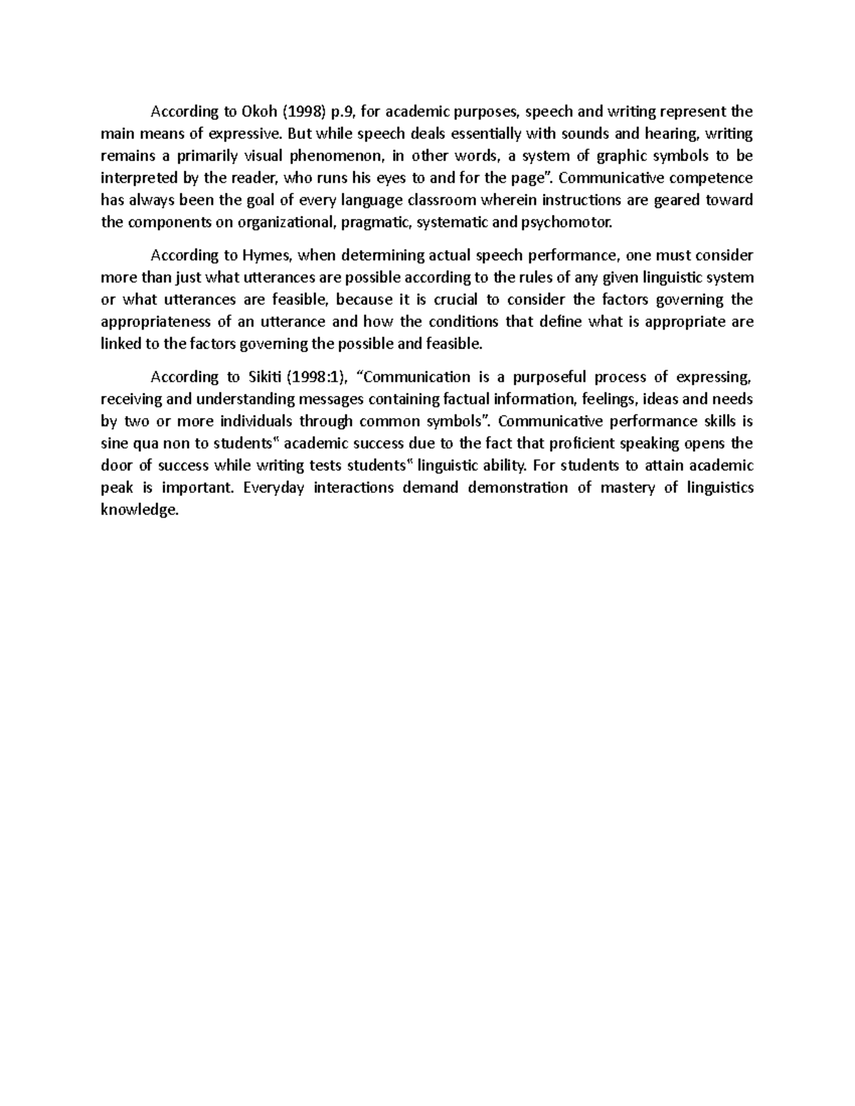 Rrl communicative performance skills - According to Okoh (1998) p, for ...