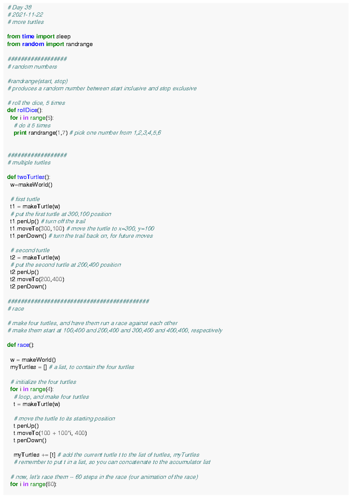 Day 38 more turtles examples lecture slides - Day 38 2021-11- more ...