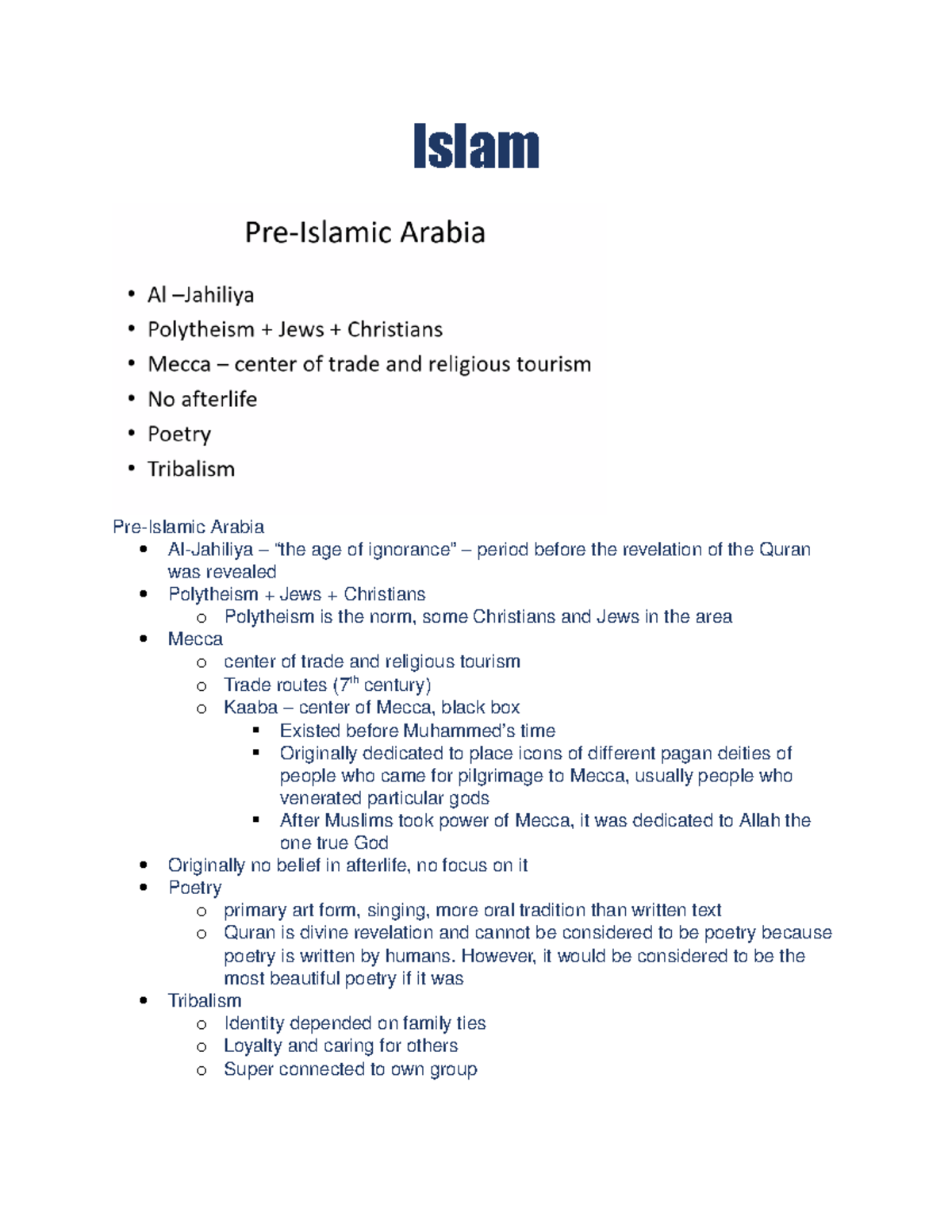 Islam-REL1000 - Class notes on Professor Yadlapati's lecture on Islam ...