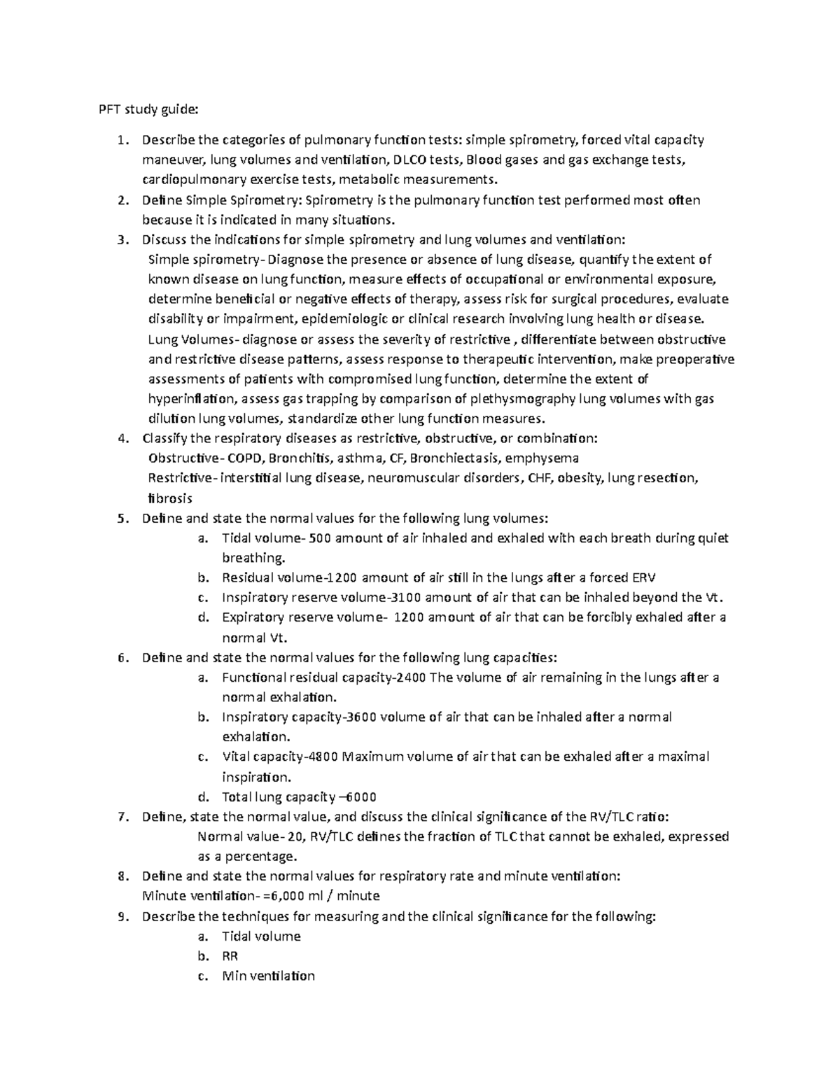 PFT study guide 3 - NAAA - PFT study guide: Describe the categories of ...