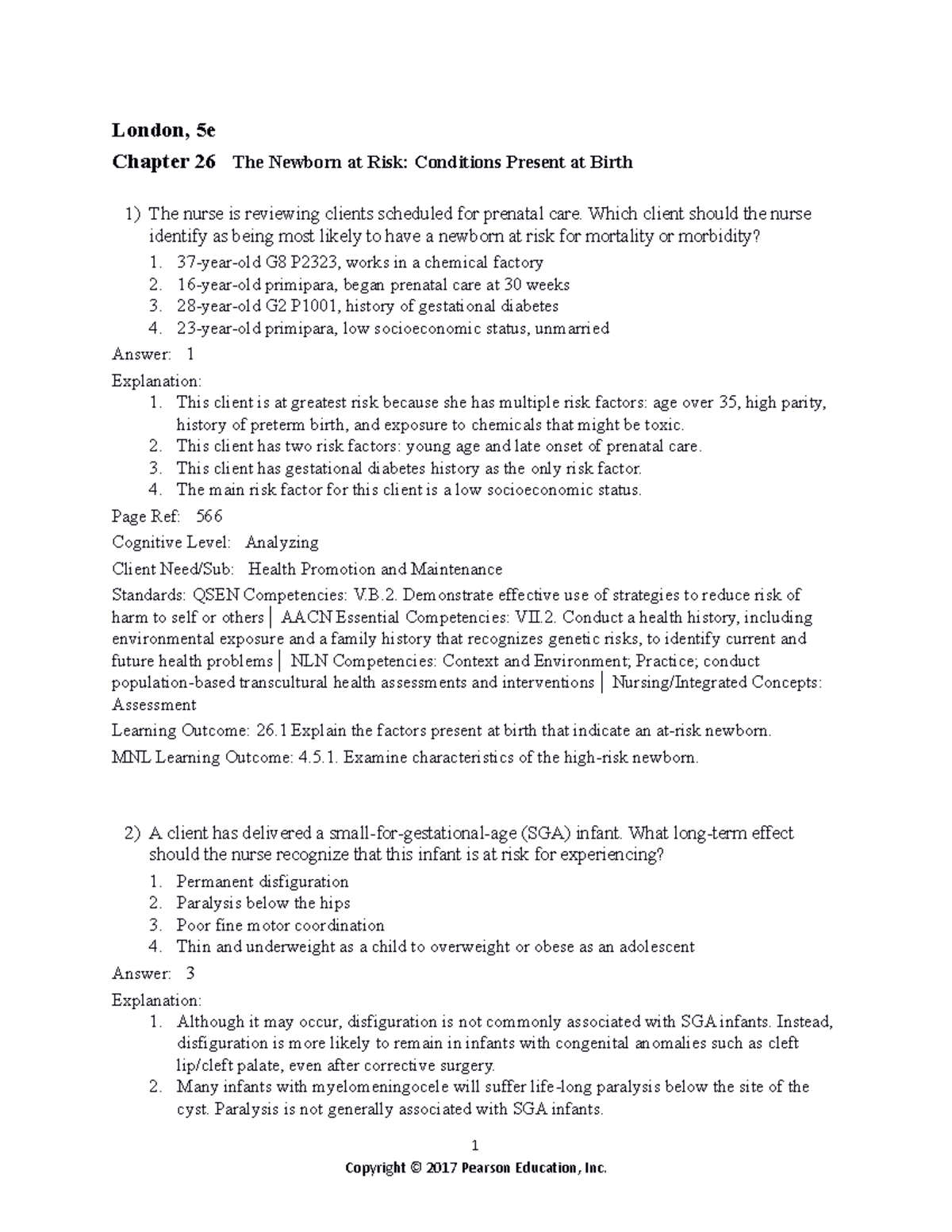 0134142357 ch26 TB - These are practice questions - London, 5e Chapter 26 The Newborn at Risk ...