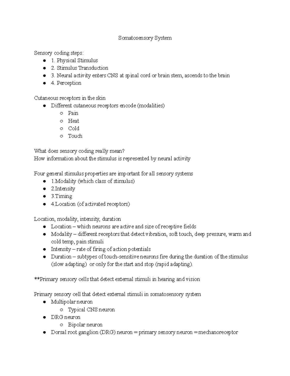 Somatosensory system - Dr. Frenzel - Somatosensory System Sensory ...