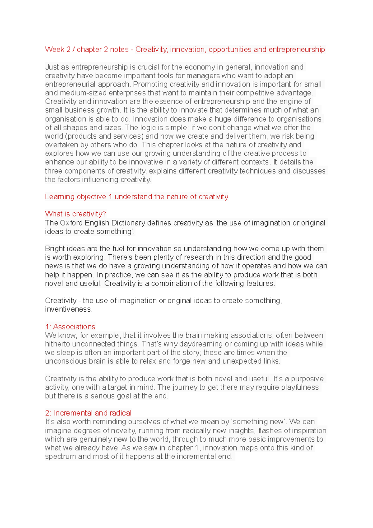 Week 2 reading notes - Week 2 / chapter 2 notes - Creativity ...