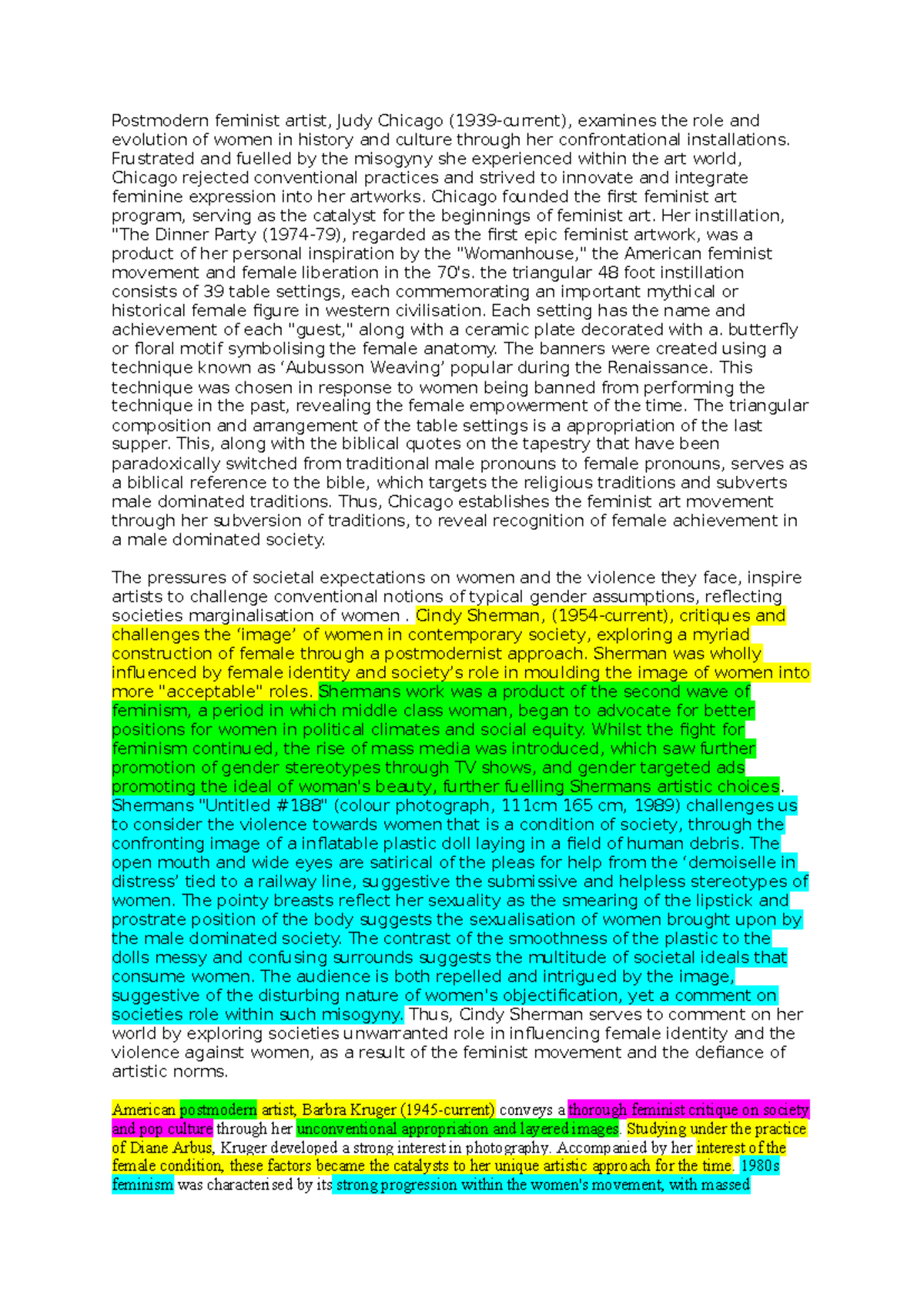 Feminism essay - Postmodern feminist artist, Judy Chicago (1939-current ...